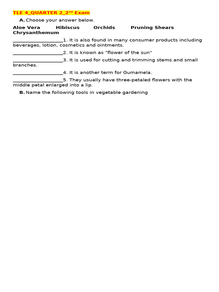 Q2 - 2nd Exam - TLE 4 | PDF