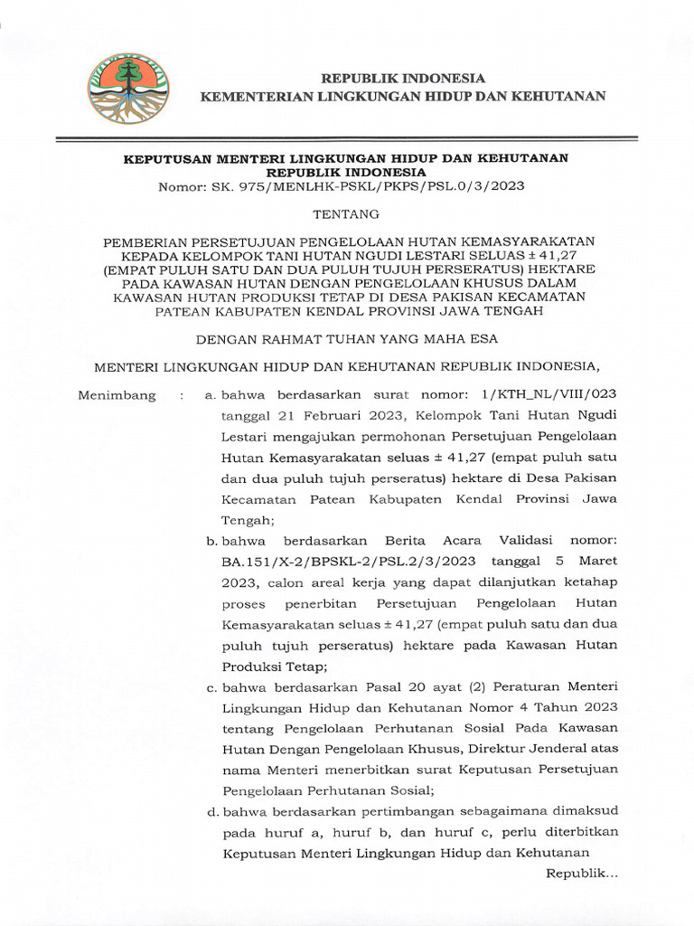 2023 Jateng HKM 975 KTH Ngudi Lestari SK | PDF