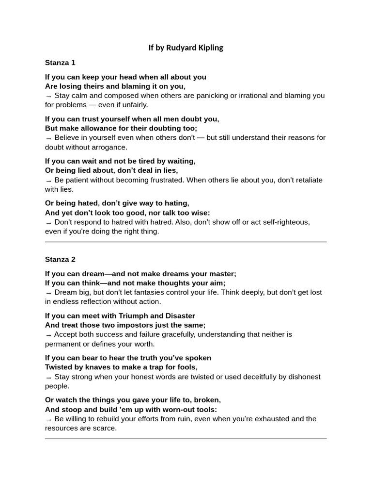 If Poem - Line by Line Explanation | PDF