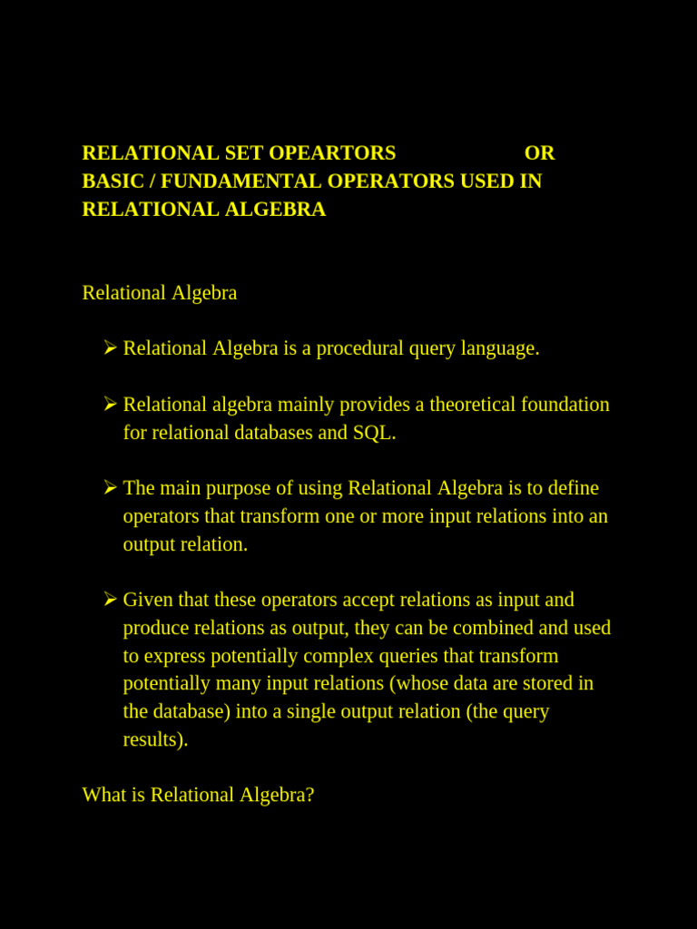 Unit 2 - Relational Algebra Operators | PDF | Relational Model | Databases