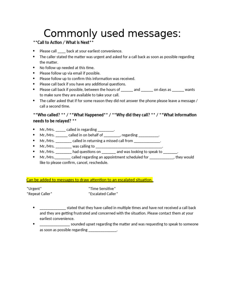 Commonly Used Messages | PDF