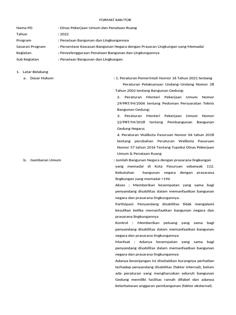 KAK Untuk GAP-GBS-TOR 2022 | PDF