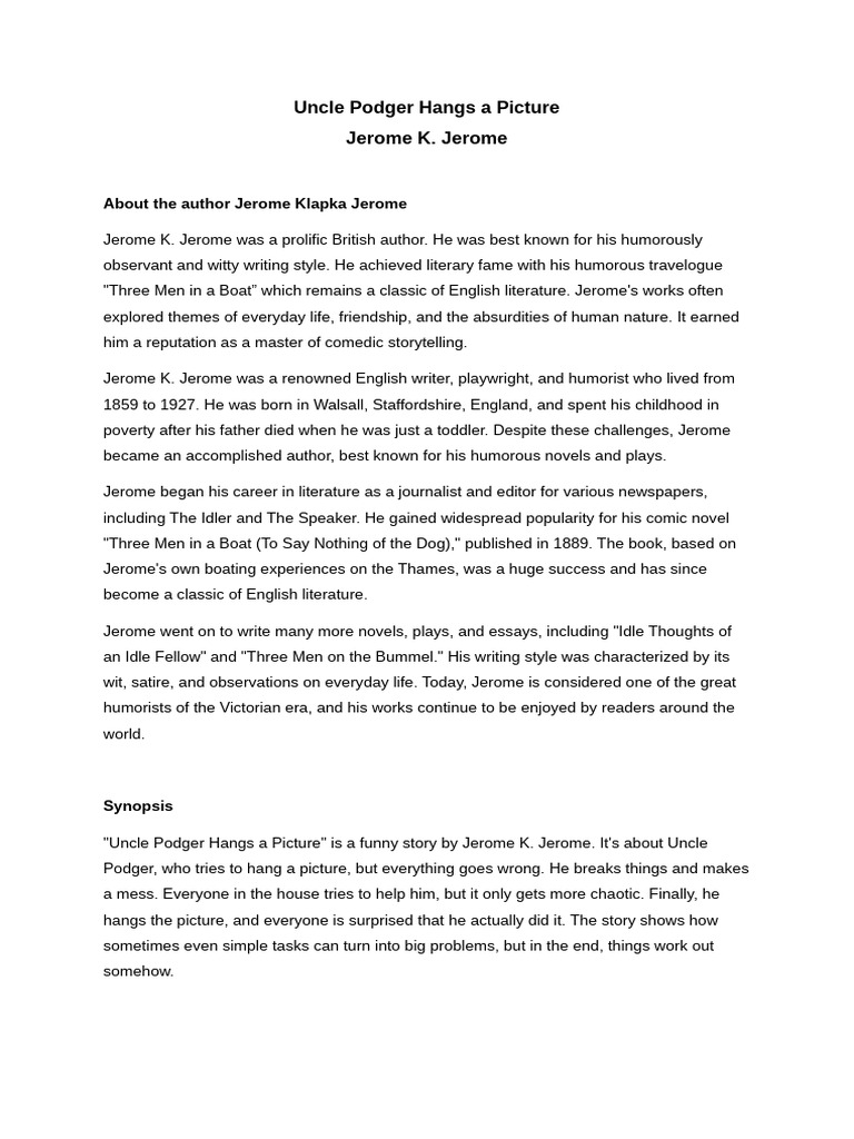 Uncle Podger Hangs A Picture - Summary | PDF | Jerome K. Jerome