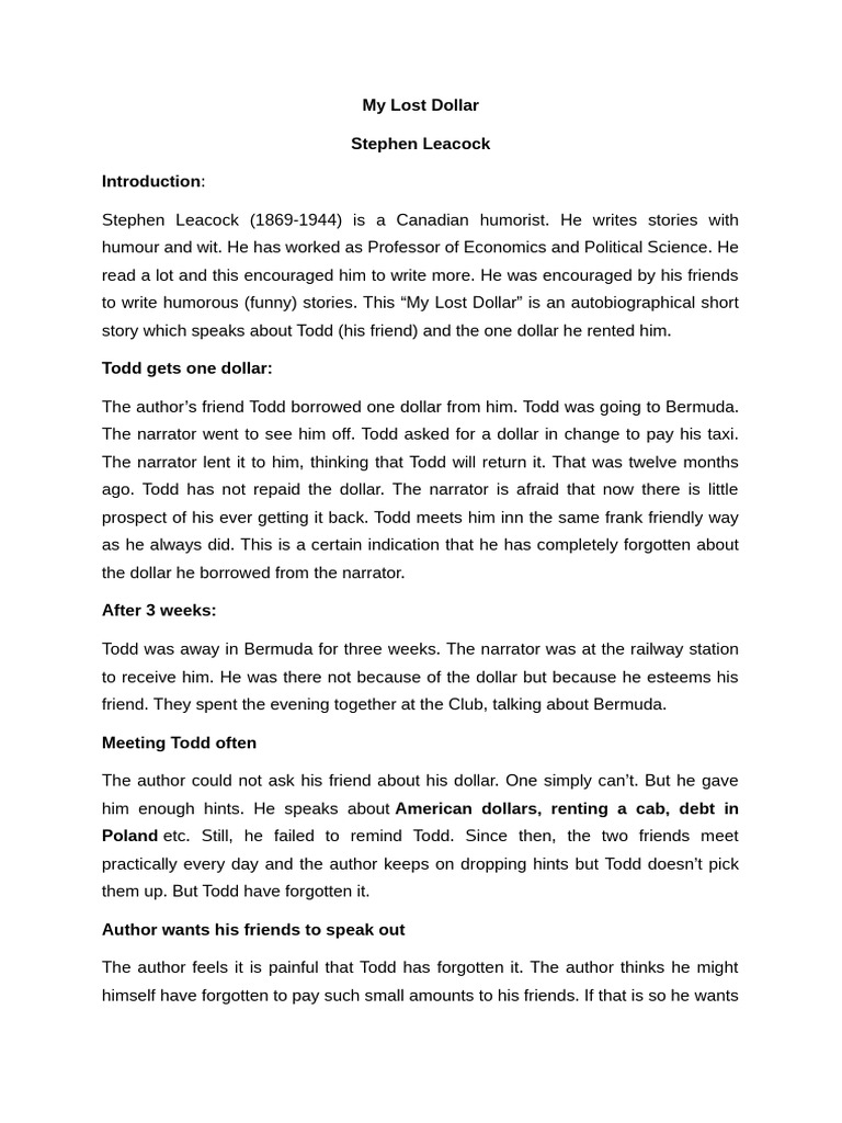 The Lost Dollar - Summary | PDF