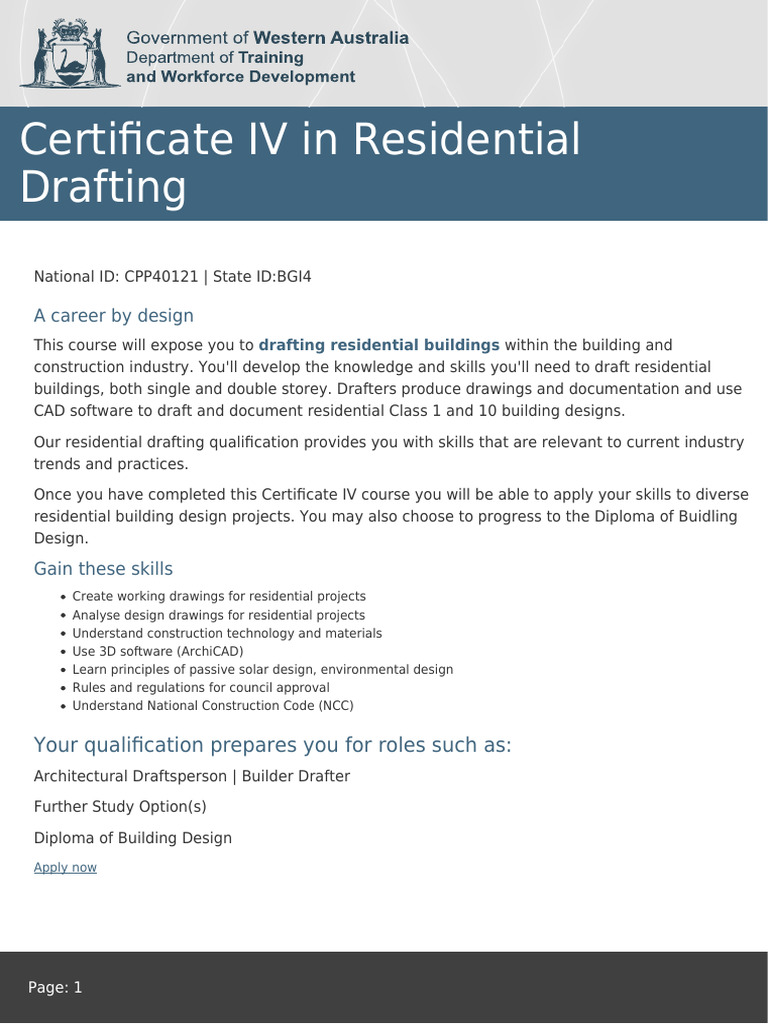 Certificate IV in Residential Drafting | PDF