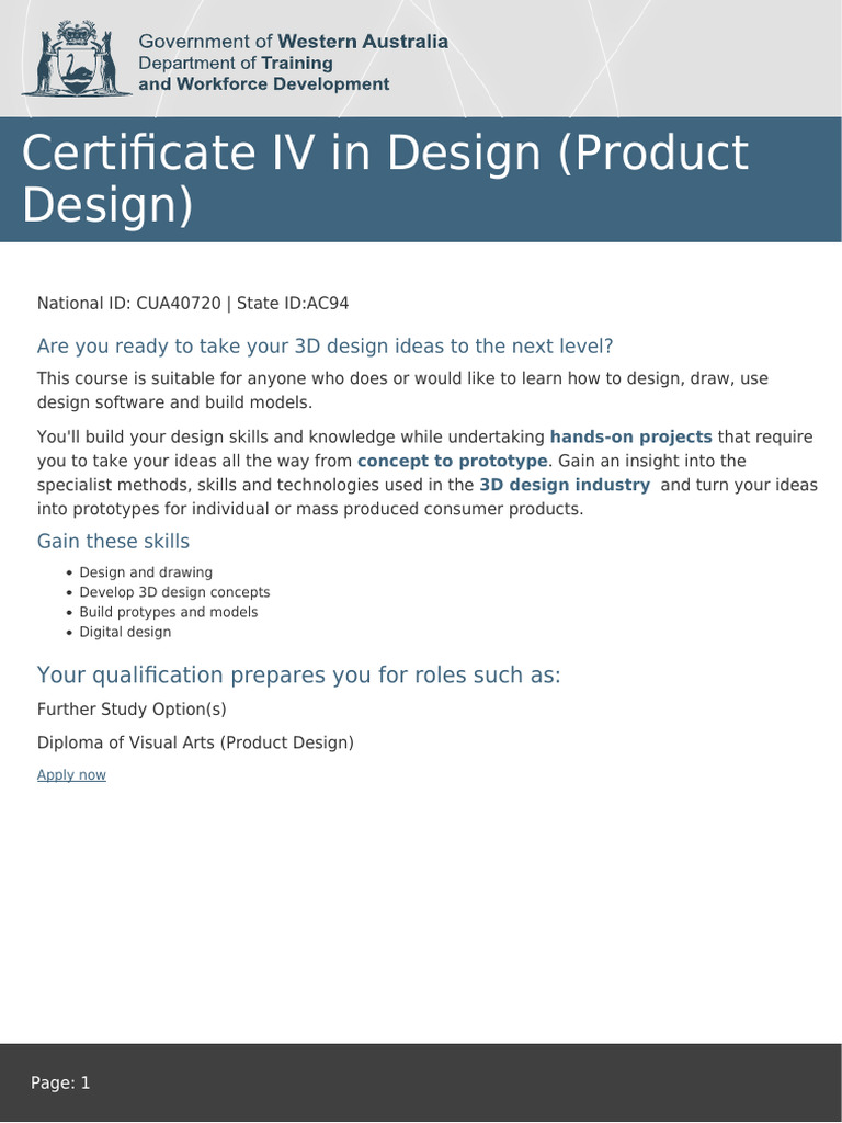 Certificate IV in Design (Product Design) | PDF