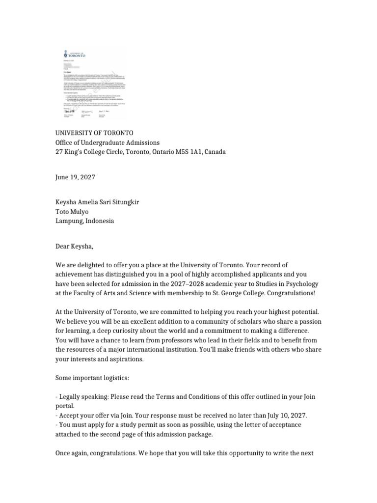 UofT Keysha Admission 2027 | PDF