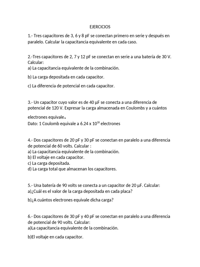 Ejercicios de Capacitores | PDF