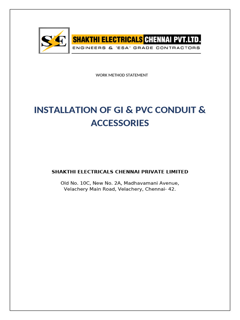 GI Conduit Installation Method Statement | PDF | Electrical Wiring | Safety