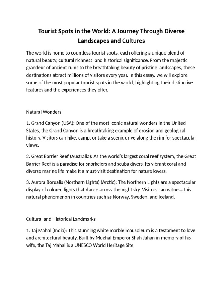 Tourist Spots in The World | PDF | Tourism