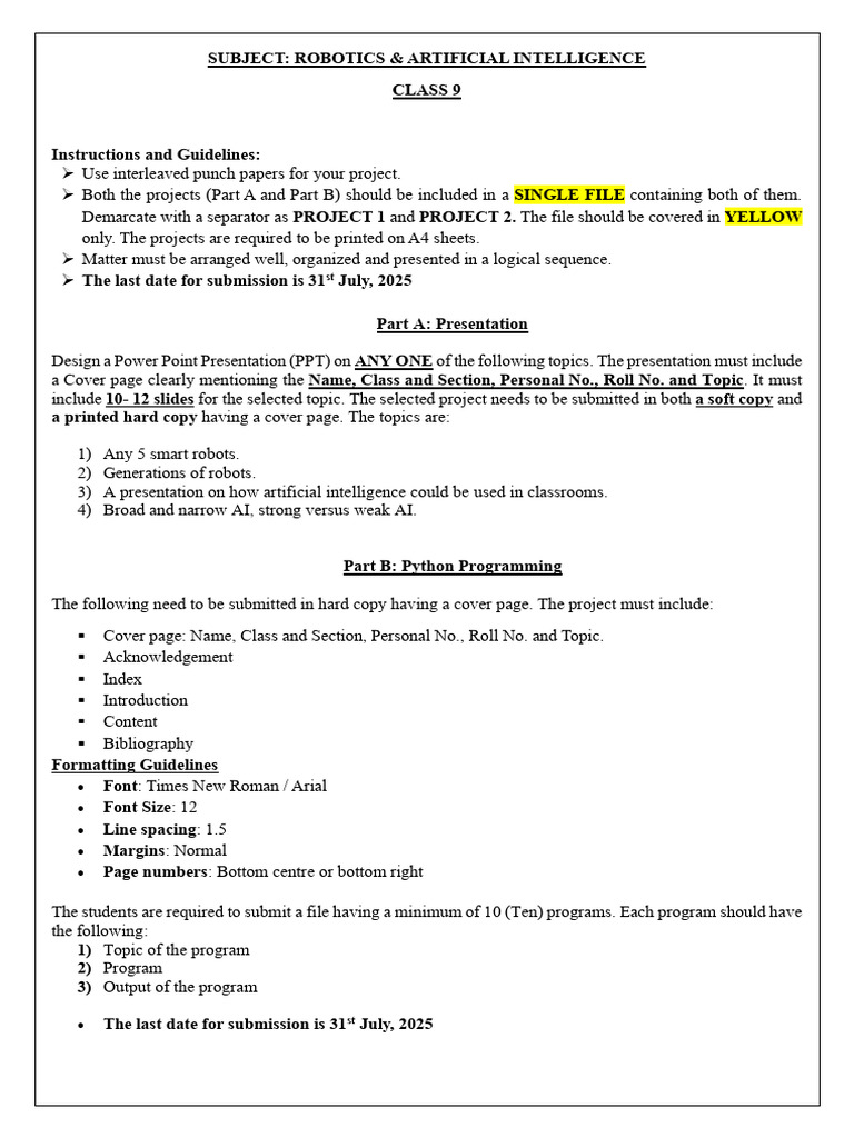 Class 9 Robotics Ai Holiday Homework | PDF | Computing