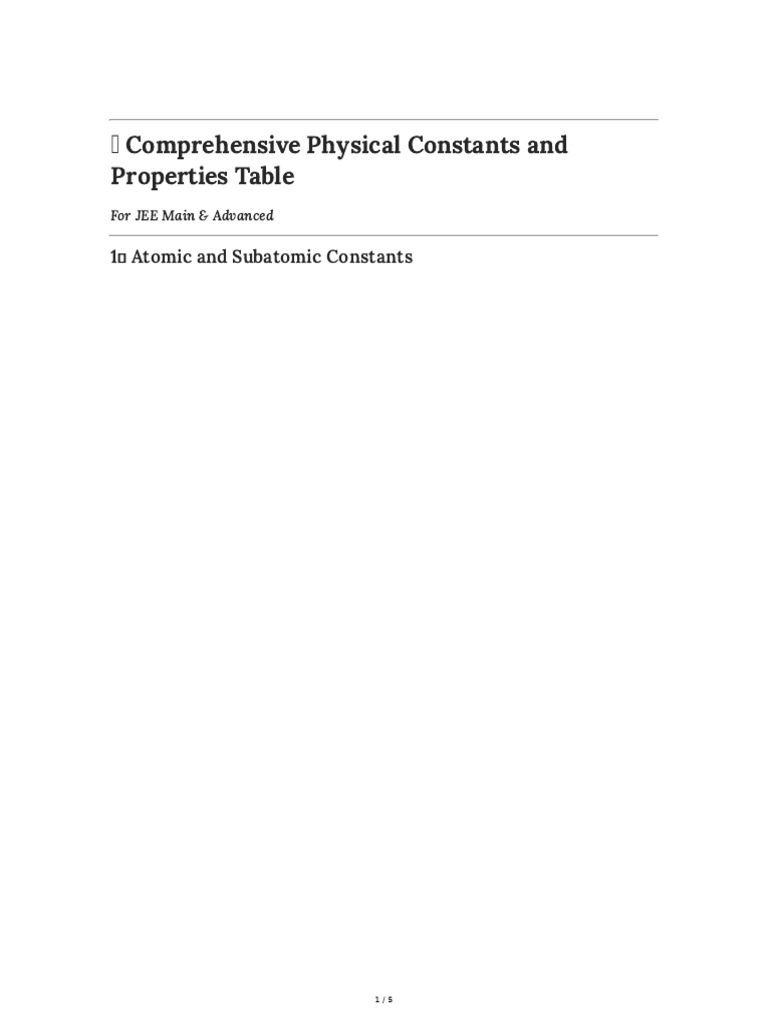 Comprehensive Physical Constants and Properties Table | PDF ...