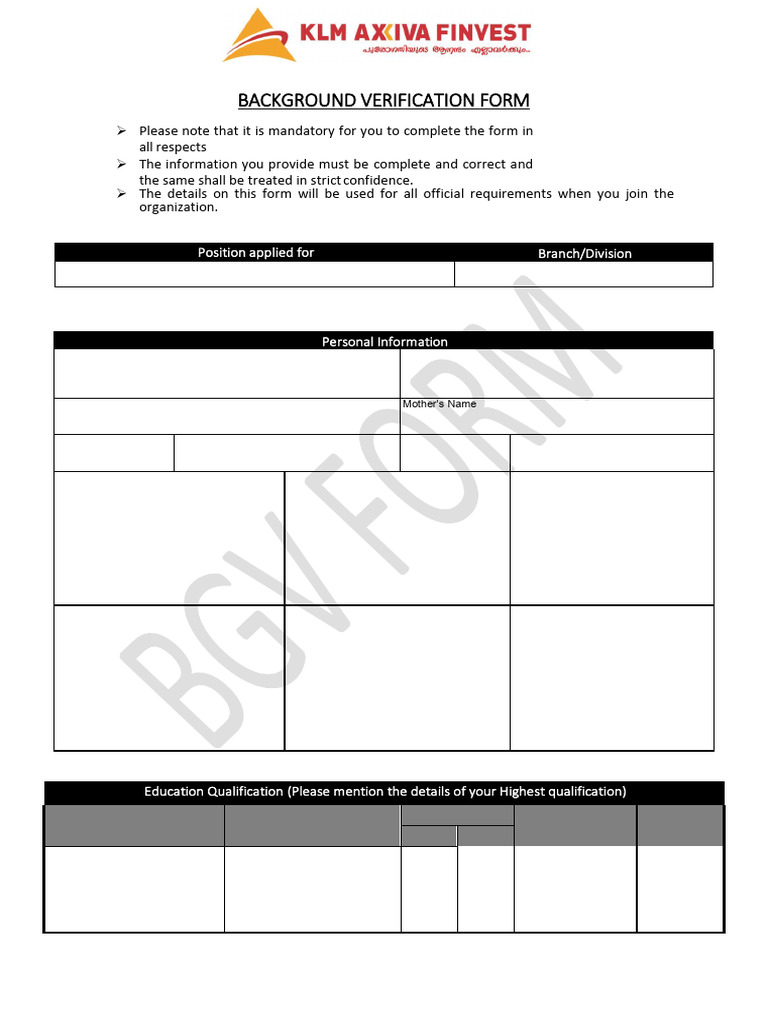Background Verification Form | PDF | Justice | Crime & Violence
