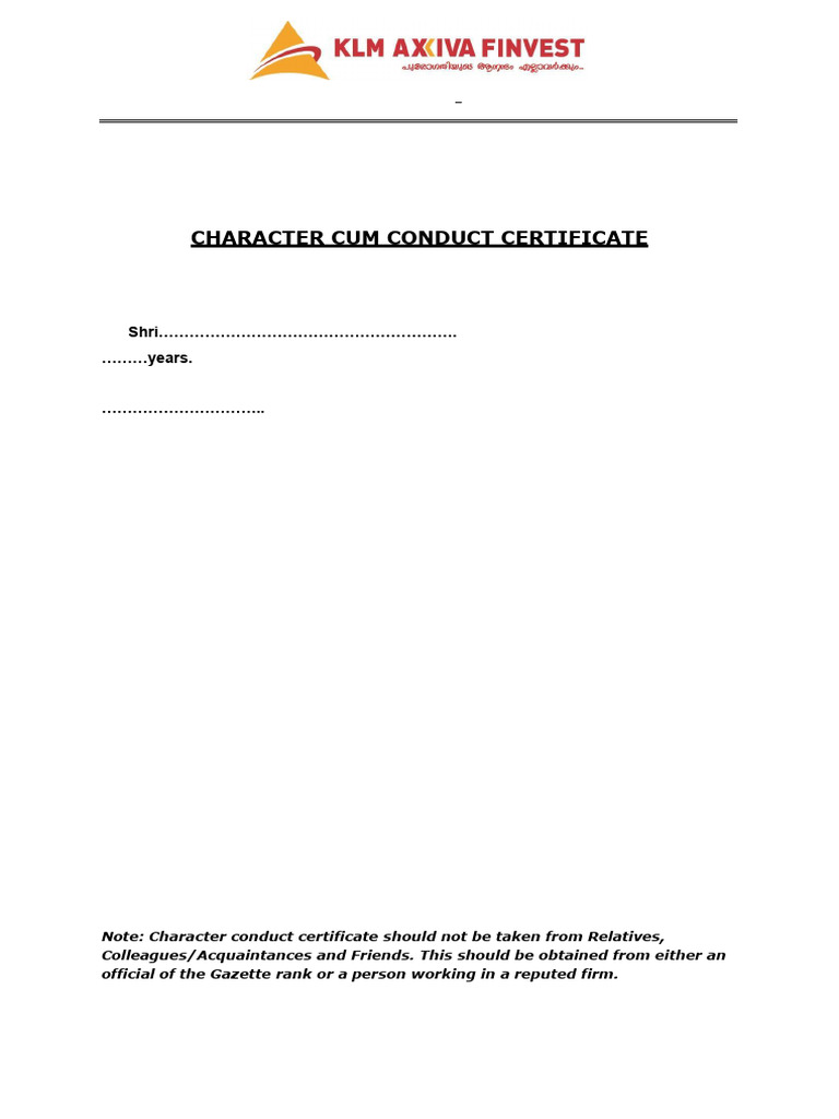 Character and Conduct Certificate | PDF