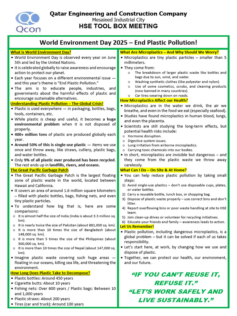 TBT - World Environment Day - End Plastic Pollution! | PDF | Waste ...