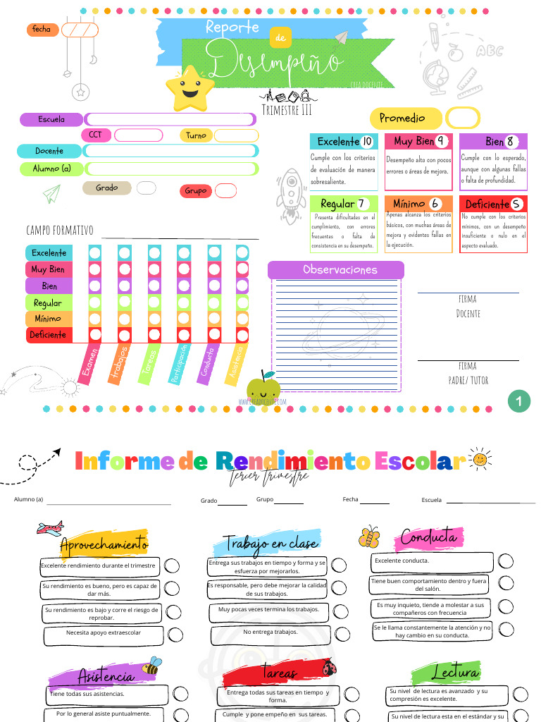 Reporte de Desempeño Escolar Tercer Trimestre | PDF