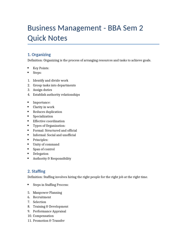 BBA Sem2 Business Management Notes-1 | PDF