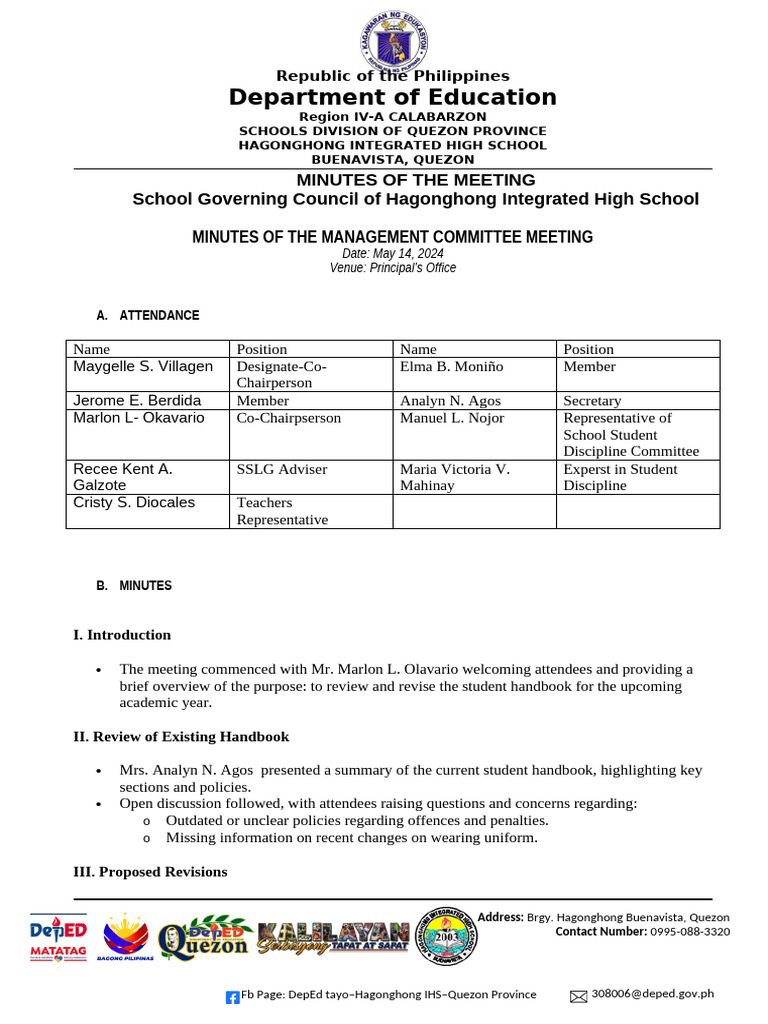 SGC Minutes of The Meeting Regarding Handbook Revision | PDF | Government