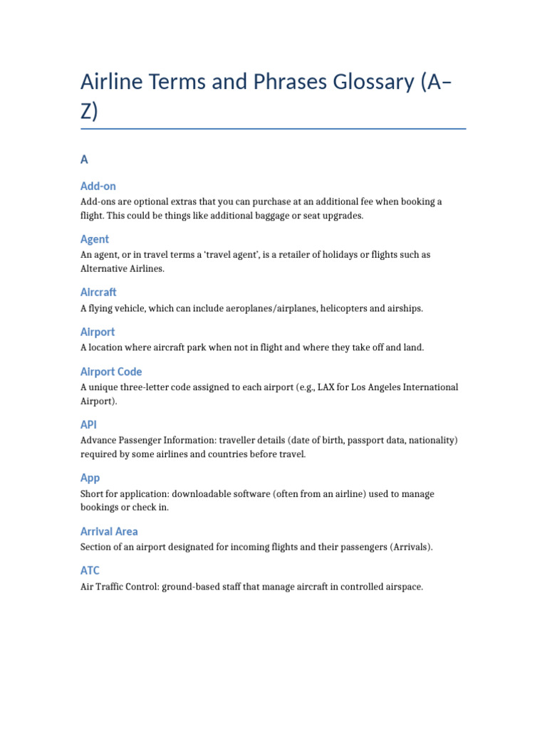 Airline Terms and Phrases A-Z Guide | PDF | Airport | Airlines
