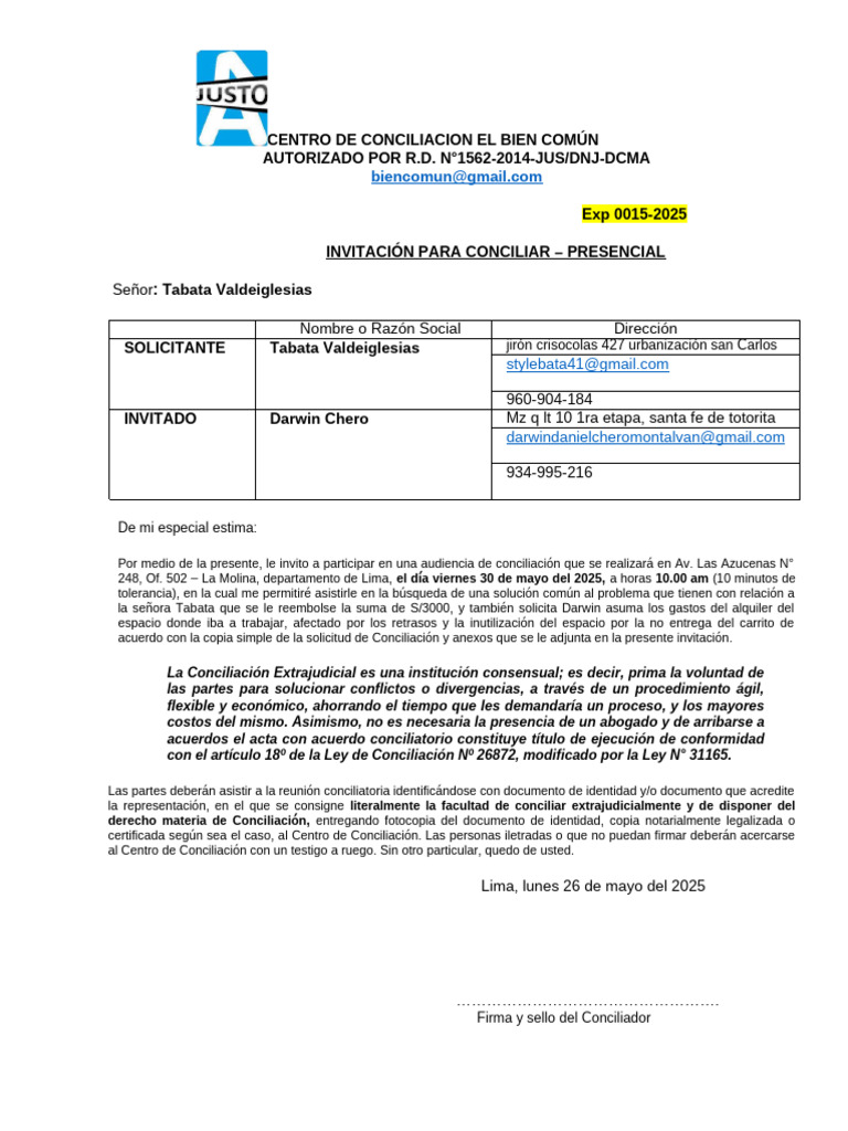 Invitacion A Conciliar .Docxcorregidi | PDF