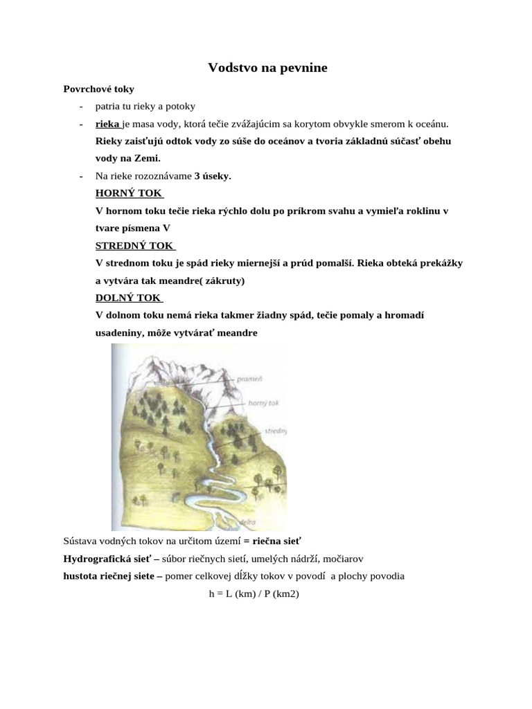 Hydrosfera, Vodstvo Na Pevnine - Poznamky | PDF