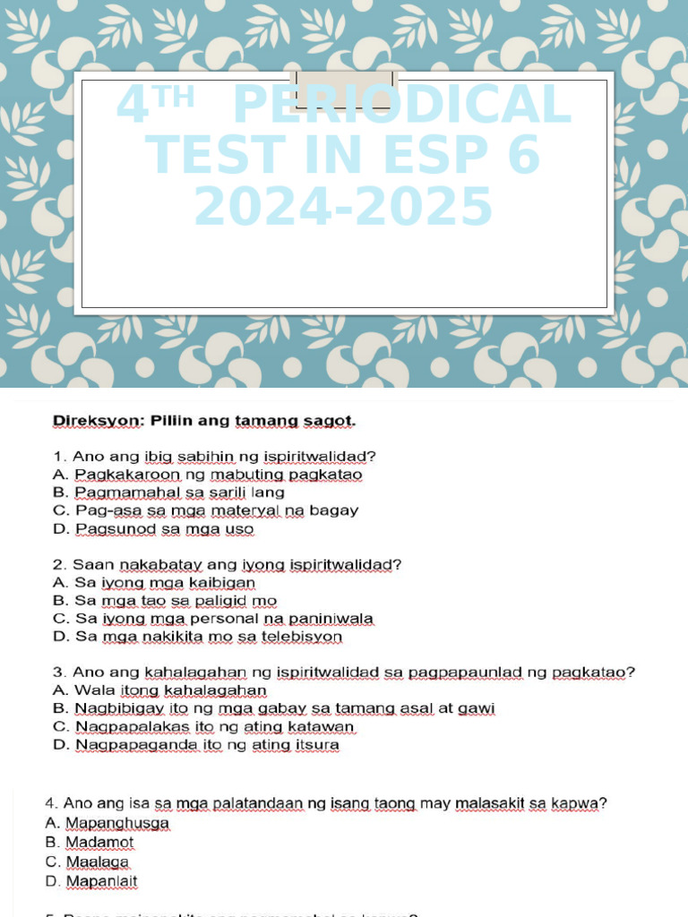 4th Periodical Test in ESP 6 | PDF
