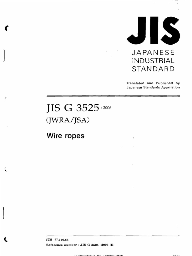 Jis G 3525-2006 (Jwra - Jsa) Wire Ropes | PDF