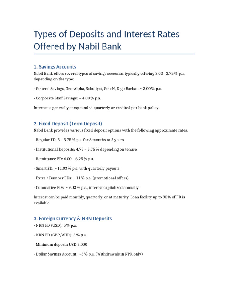 Nabil Bank Interest Rates Overview | PDF