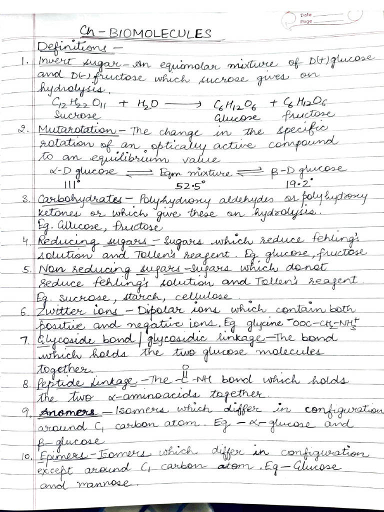 Biomolecules Notes Chemistry Class 12 | PDF | Organic Compounds ...