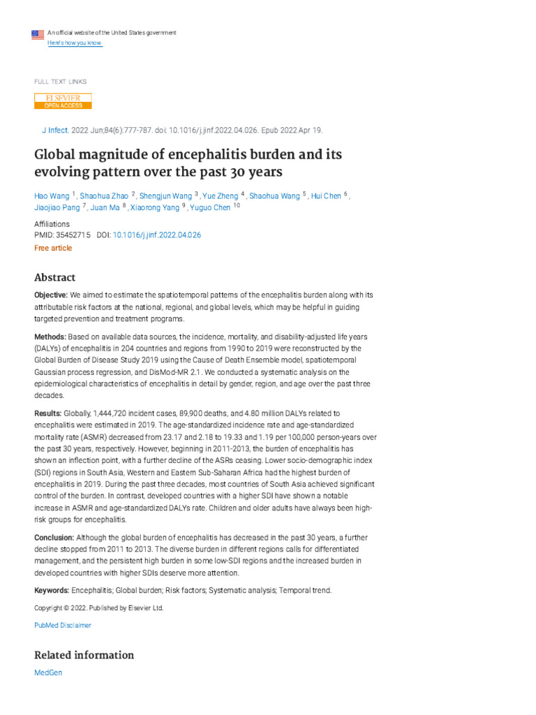 Global Prevalence of Encephalitis | PDF | Public Health | Medical Specialties