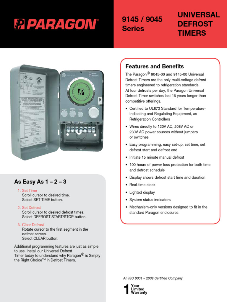 Paragon 9145-00 Defrost Timer Manual | PDF | Switch | Relay