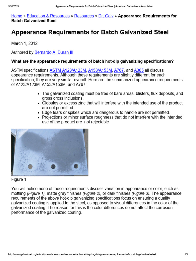 Appearance Requirements For Batch Galvanized Steel - American ...