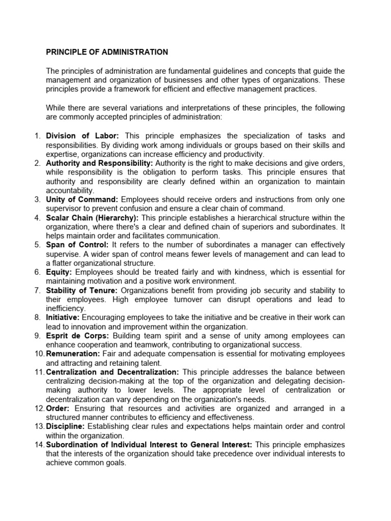 Principles of Administration | PDF | Hierarchy | Social Psychology
