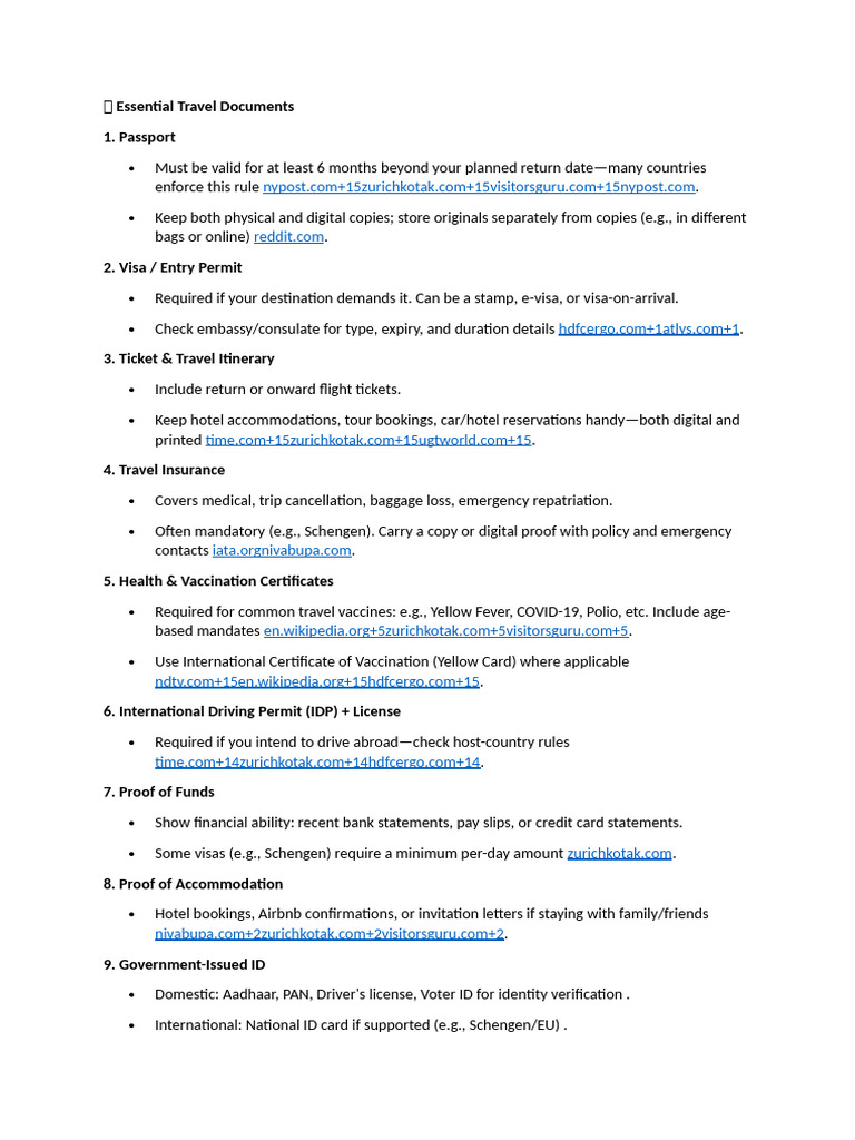 ? Essential Travel Documents | PDF | Identity Document | Travel Visa