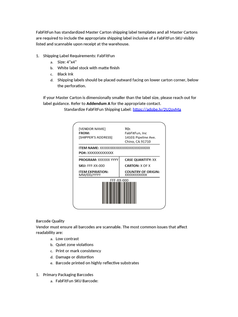 FabFitFun Master Carton Label Guidelines | PDF