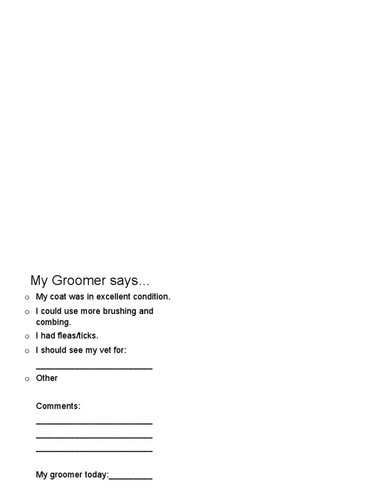 Grooming Feedback and Vet Recommendations | PDF