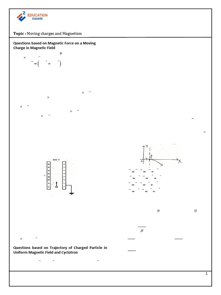 1.moving Charges and Magnetism (Class Assignment) | PDF | Magnetic ...