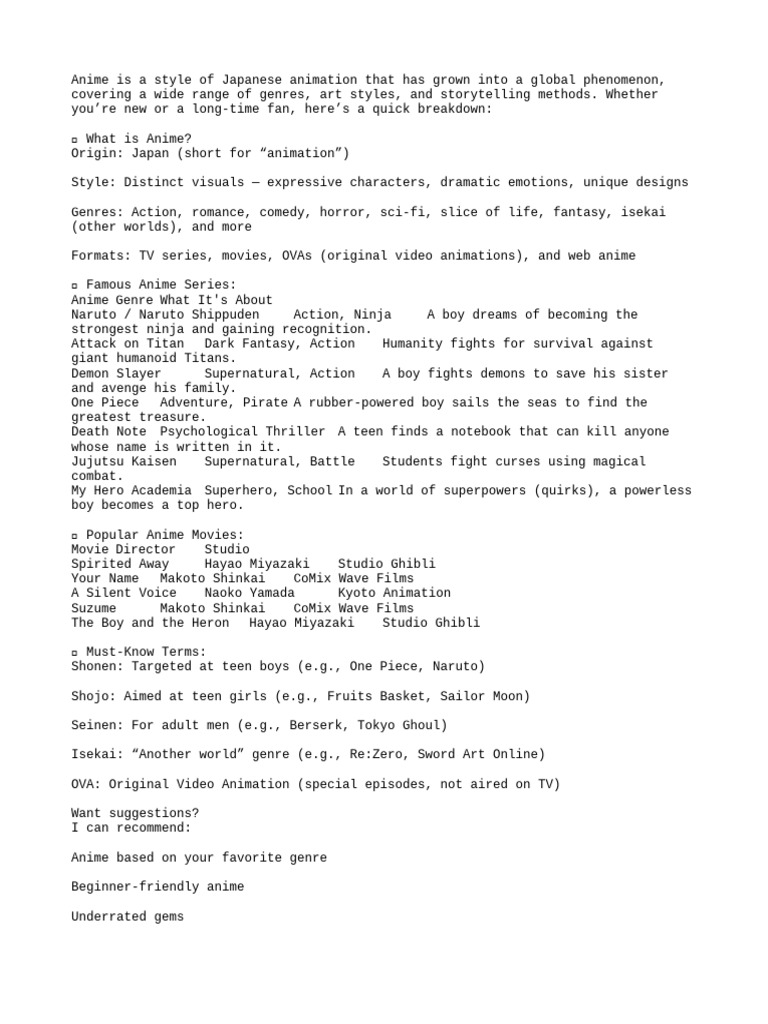 Anime Is A Style of Japanese Animat | PDF