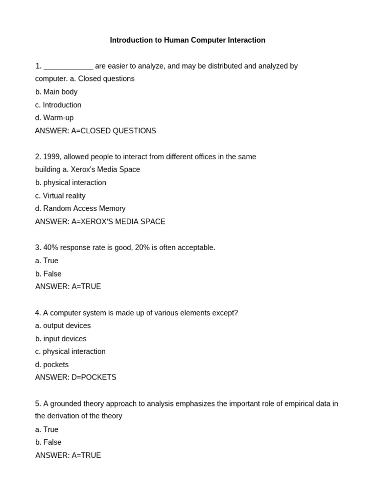 Introduction To Human Computer Interaction FINAL EXAM | PDF | Human–Computer Interaction ...