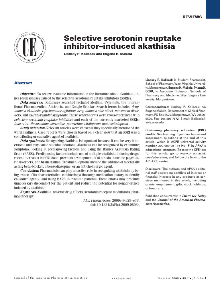 SSRI-Induced Akathisia: Recognition & Treatment | PDF | Selective ...