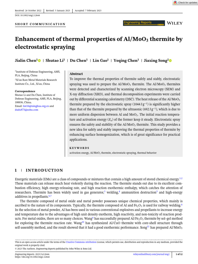 Thermal Properties of Al MoO3 Thermite by Electrostatic Spraying | PDF | Differential Scanning ...