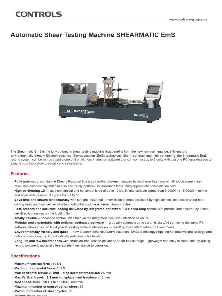 Automatic Shear Testing Machine Shearmatic Ems | PDF