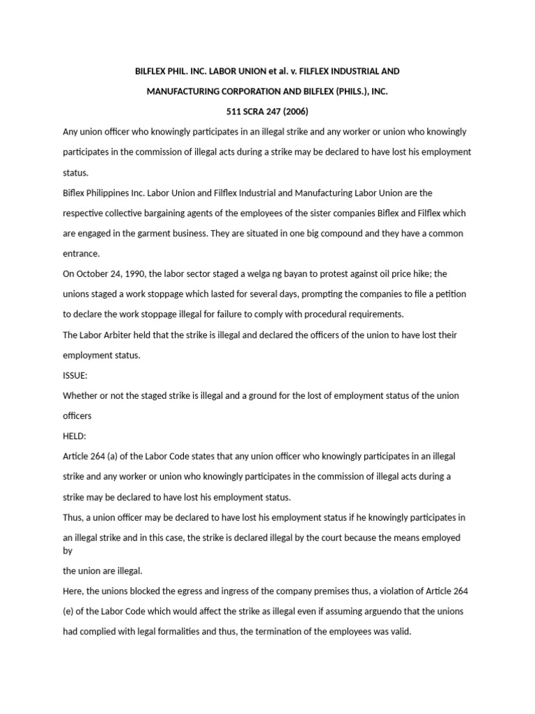 Bilflex Phil. Inc. Labor Union Et Al. v. Filflex Industrial and | PDF