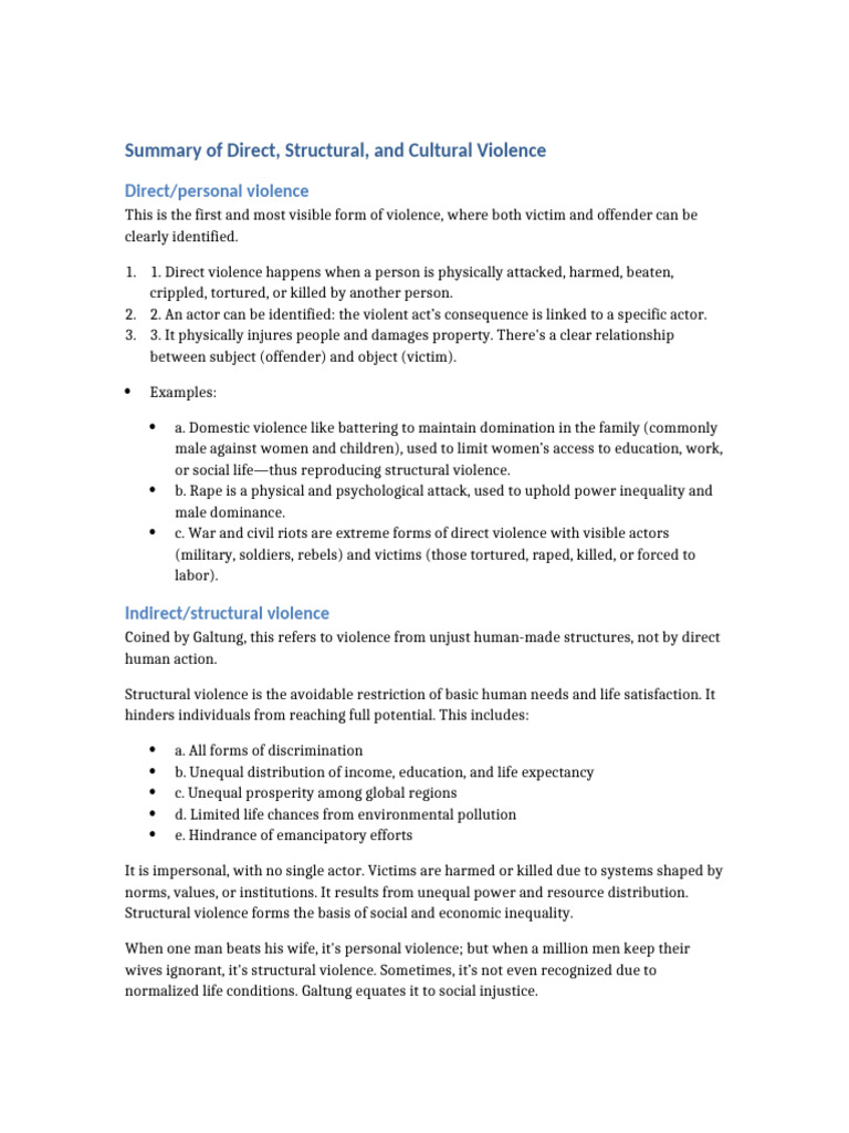 Understanding Direct, Structural, Cultural Violence | PDF | Violence ...