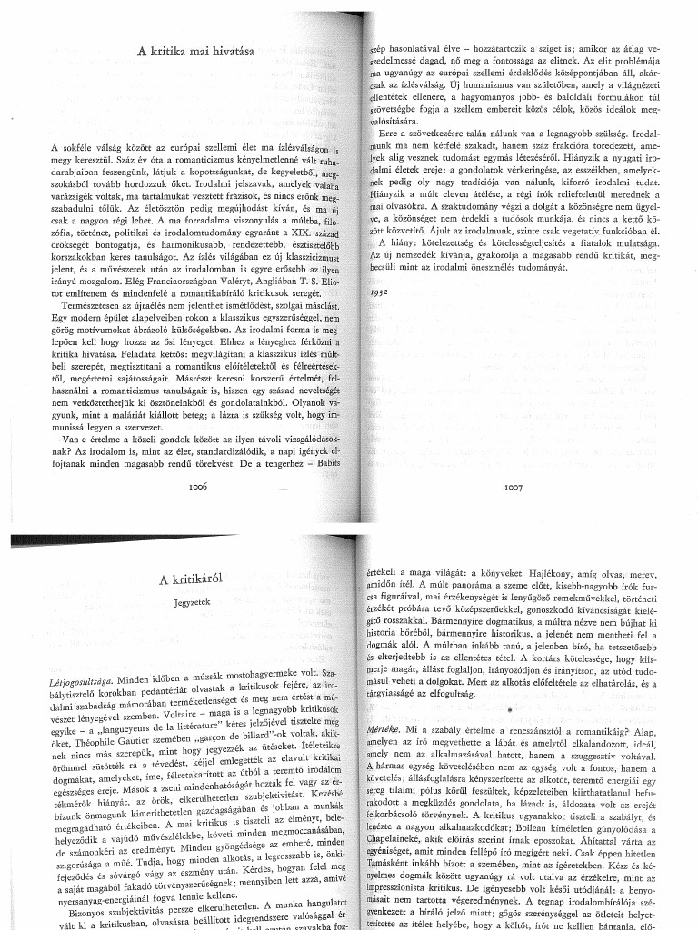 A Kritika Mai Hivatása | PDF