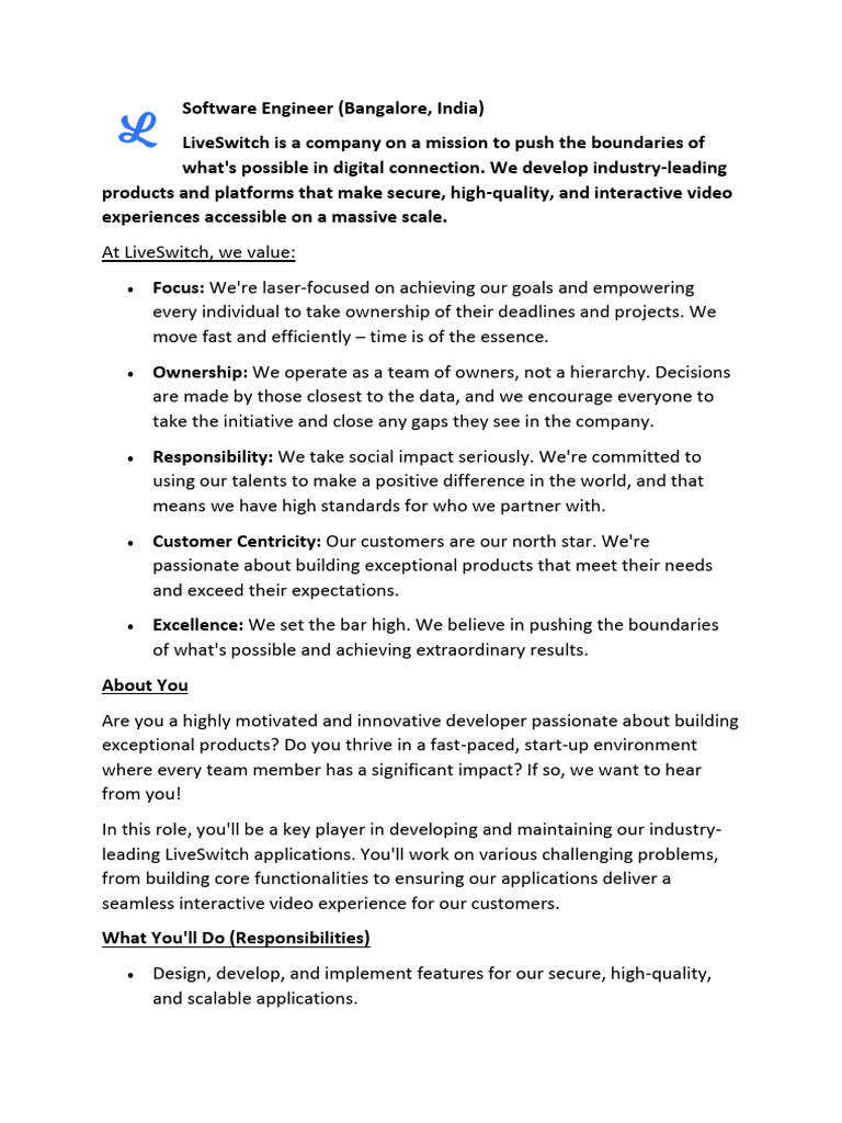 Fullstack Dev - Liveswitch | PDF | Computing | Software Engineering