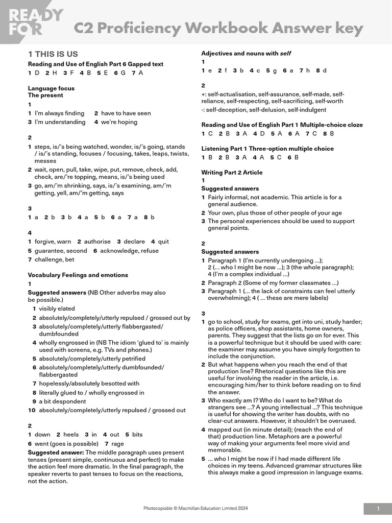 C2 Proficiency Workbook Answers Guide | PDF | Linguistics