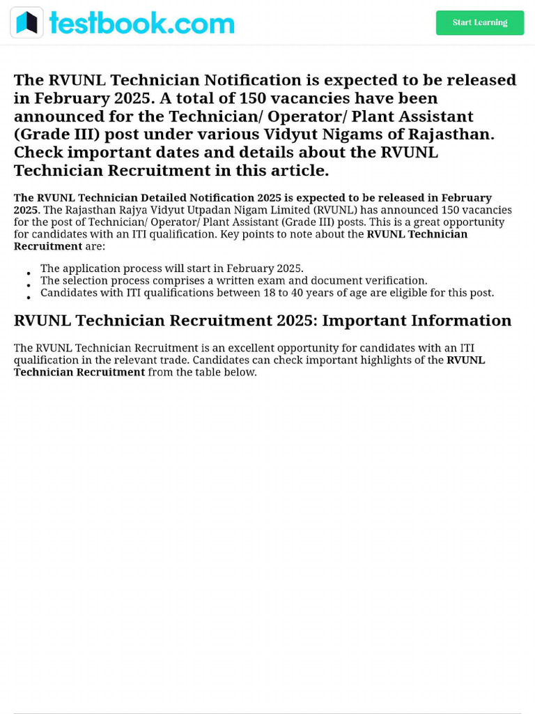 RVUNL Technician RecruitmentExam Info | PDF