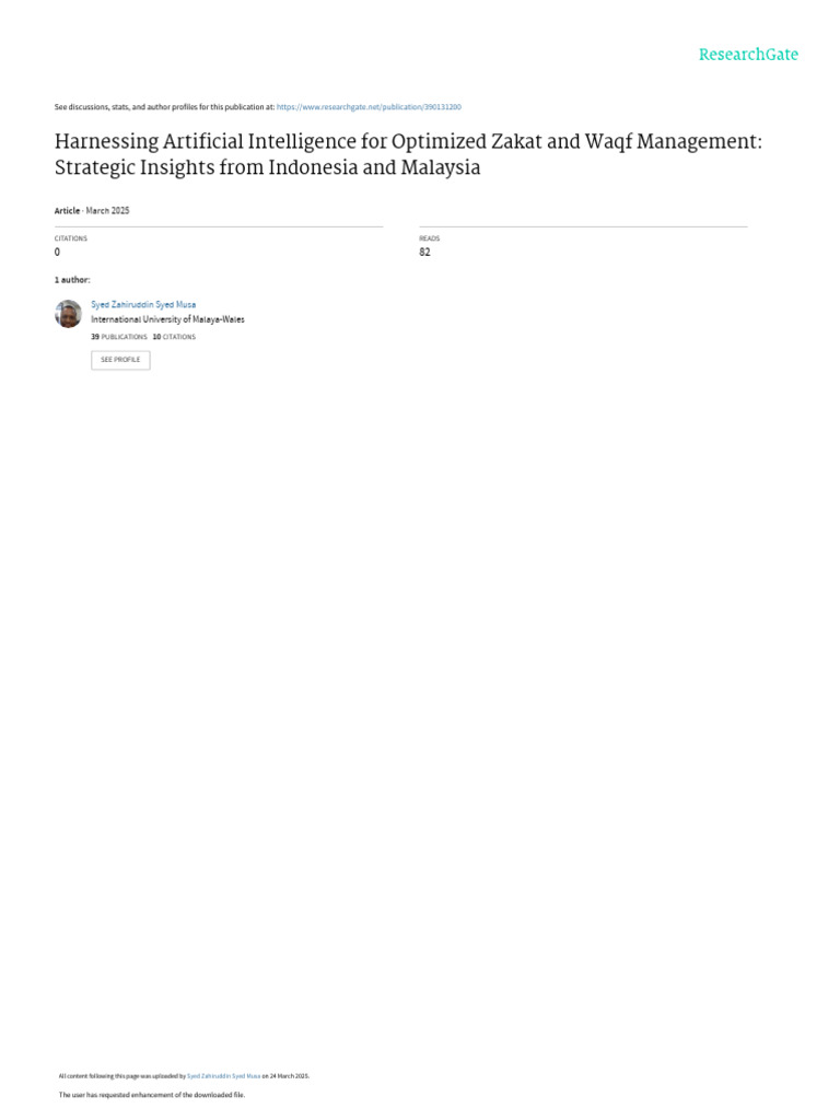 Harnessing Artificial Intelligencefor Optimized Zakatand Waqf Management | PDF | Intelligence ...