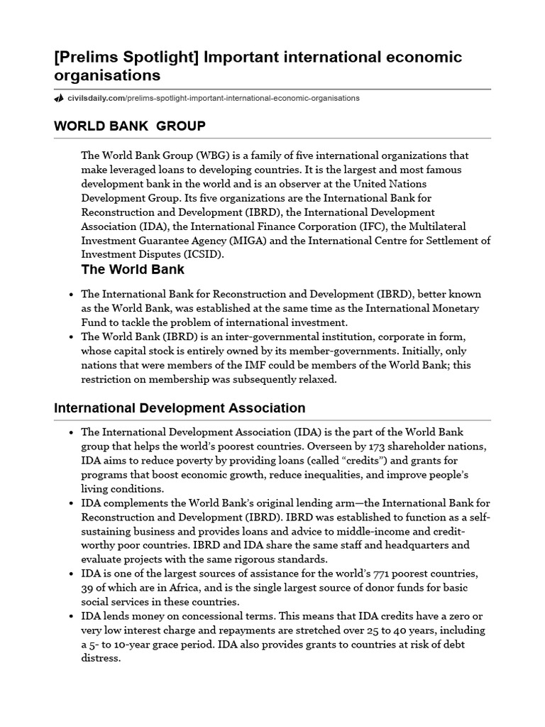 (Prelims Spotlight) Important International Economic Organisations ...